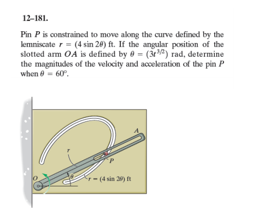 Solved 12–181. Pin P is constrained to move along the curve | Chegg.com