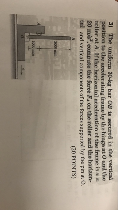 Solved 3) The uniform 30-kg bar OB is secured in the | Chegg.com
