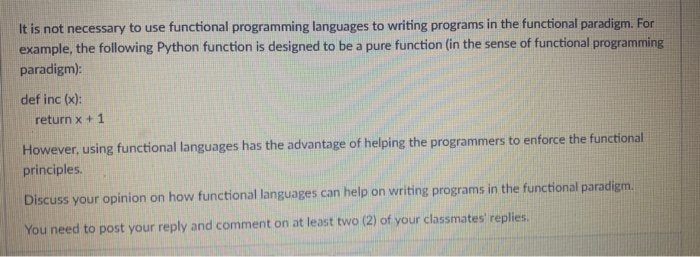 Solved It is not necessary to use functional programming | Chegg.com
