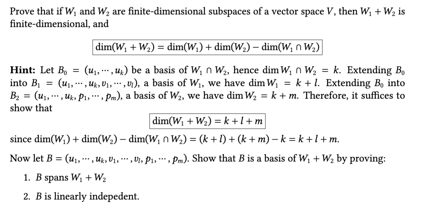 Solved Prove that if W1 ﻿and W2 ﻿are finite-dimensional | Chegg.com