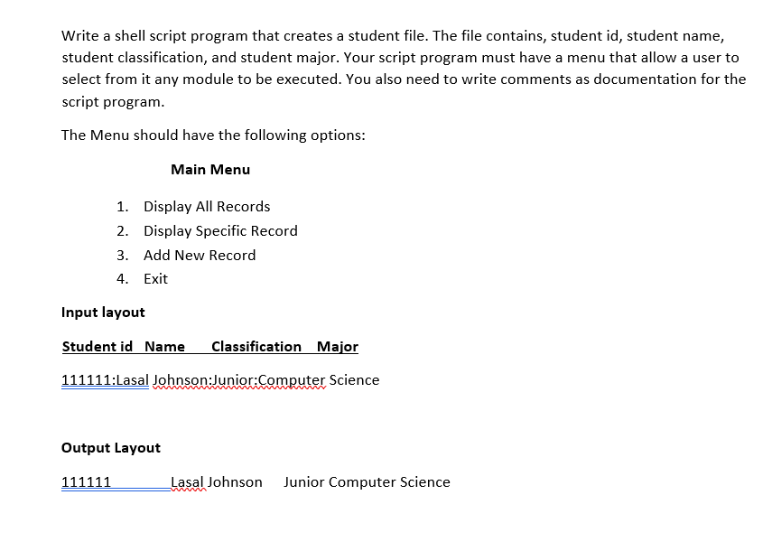 Write a shell script program that creates a student | Chegg.com