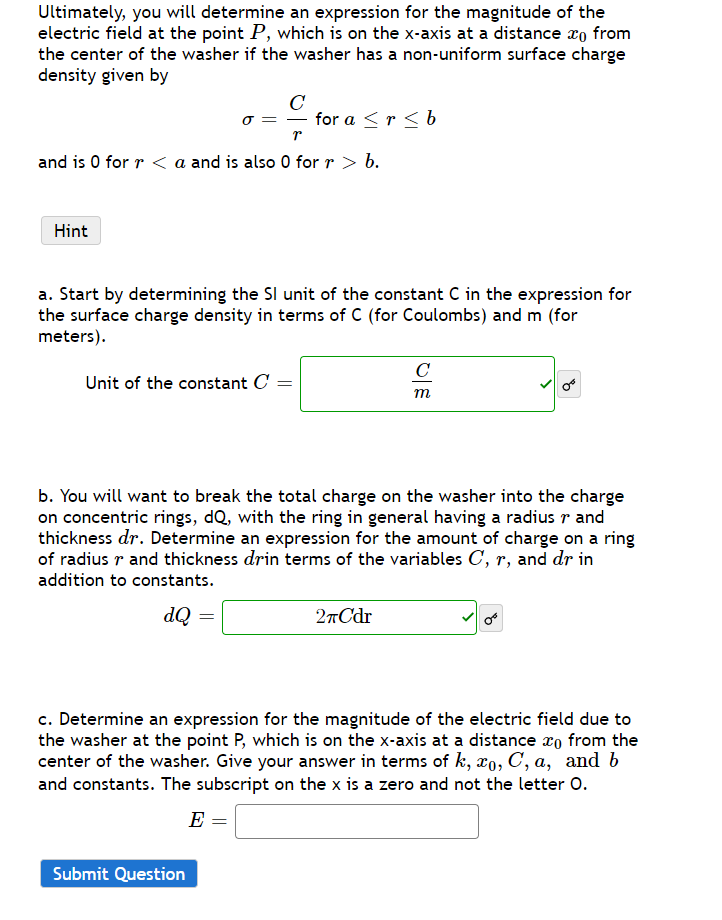 part c, using the variables in the problem statement, | Chegg.com