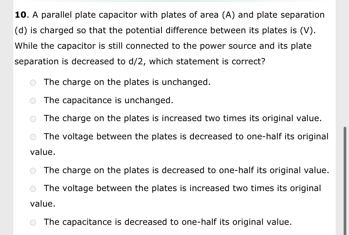Solved 0. A parallel plate capacitor with plates of area (A) | Chegg.com