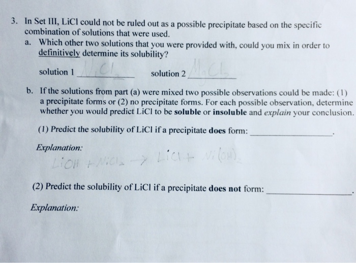 3. In Set III, LiCI could not be ruled out as a | Chegg.com