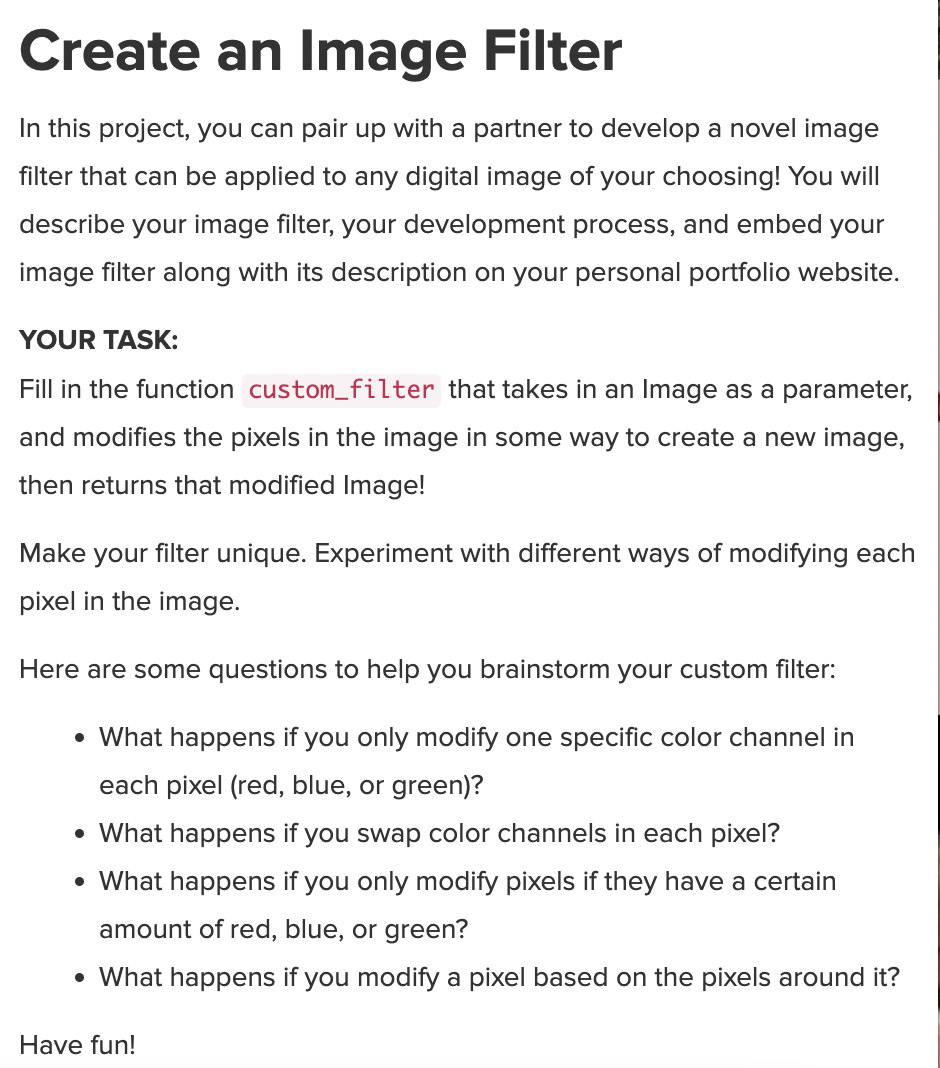 Solved 10.1.2 Practice PT: Create an Image Filter!Create an | Chegg.com