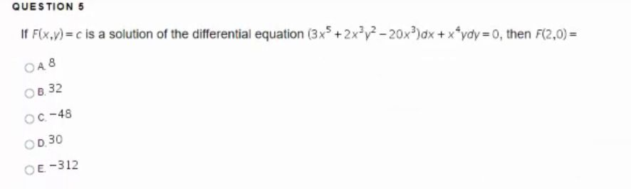 Solved QUESTION 5 If Flx,y)= c is a solution of the | Chegg.com
