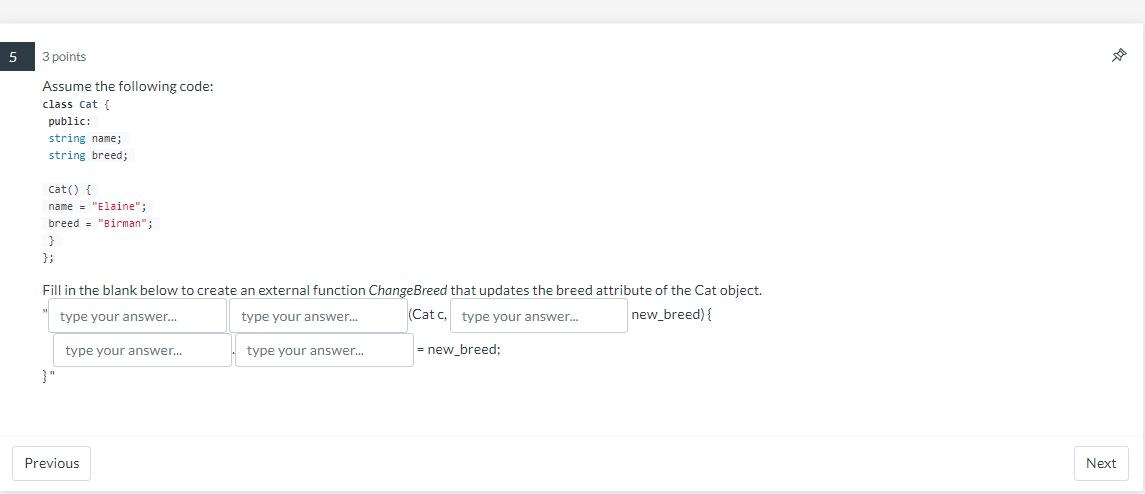 Solved 3 points Assume the following code: class cat \{ | Chegg.com