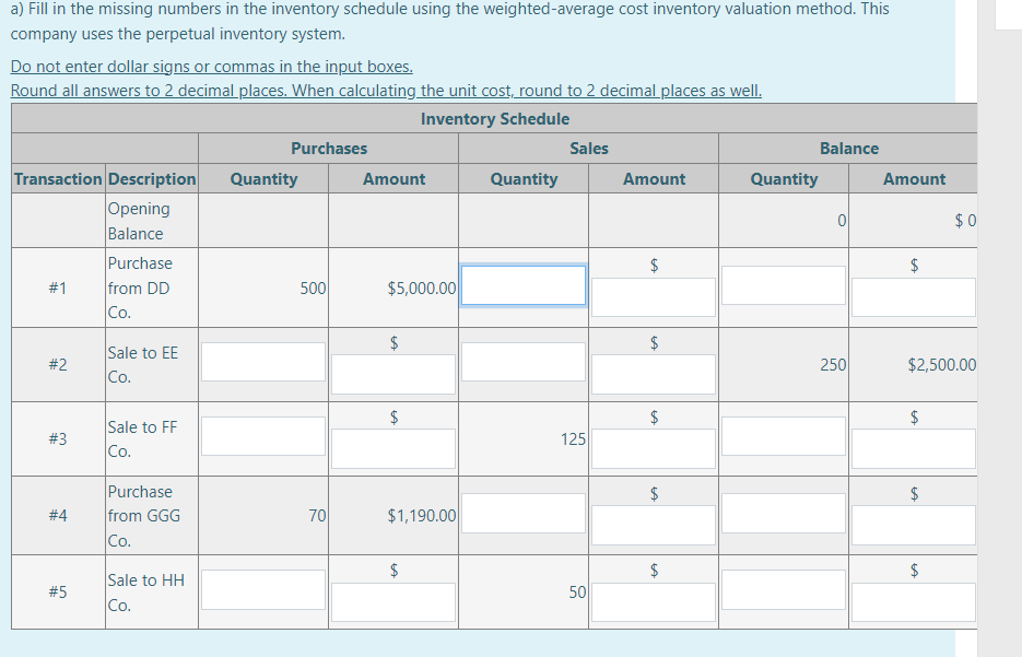 Solved a) Fill in the missing numbers in the inventory | Chegg.com