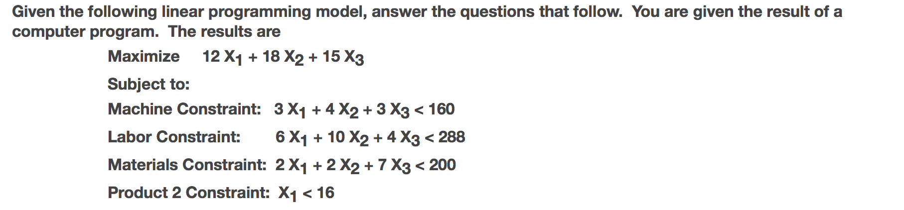 Solved Given the following linear programming model, answer | Chegg.com