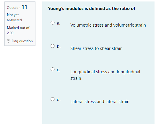 Solved Question 11 Young's modulus is defined as the ratio | Chegg.com