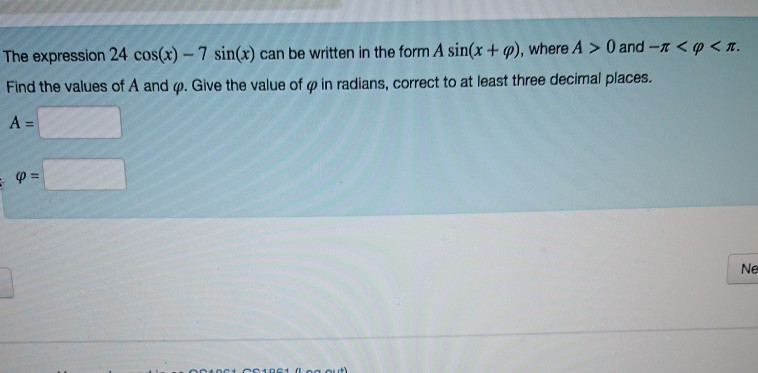 Solved The expression 24 cos(x)-7 sin(x) can be written in | Chegg.com