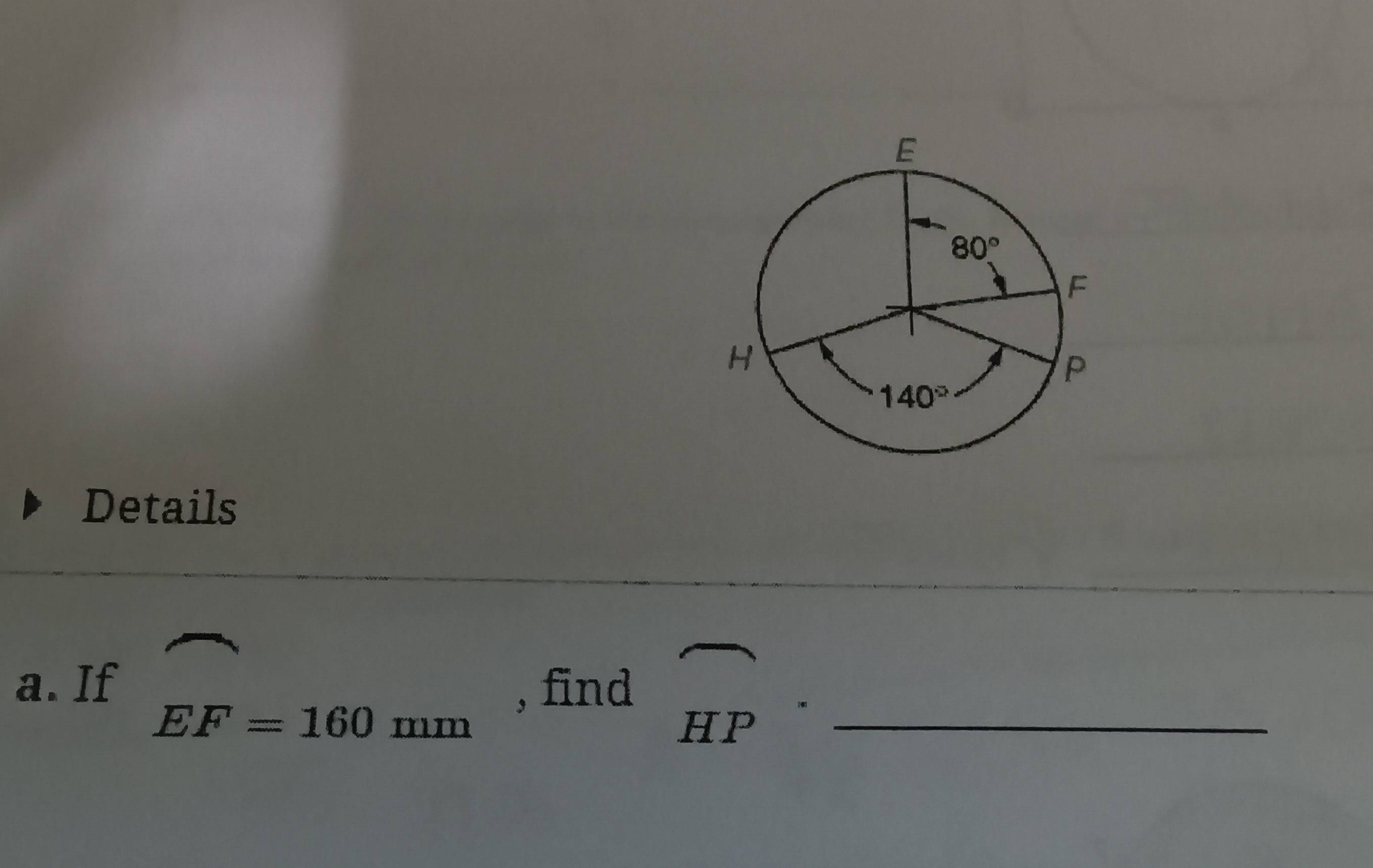 Solved Detailsa. ﻿If EF⏜=160mm, ﻿find obrace(HP) | Chegg.com