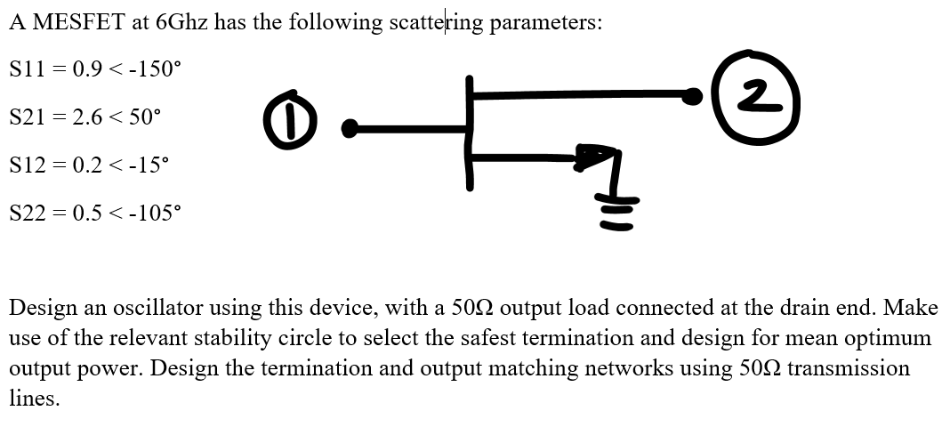 Solved A MESFET at 6Ghz has the following scattering | Chegg.com