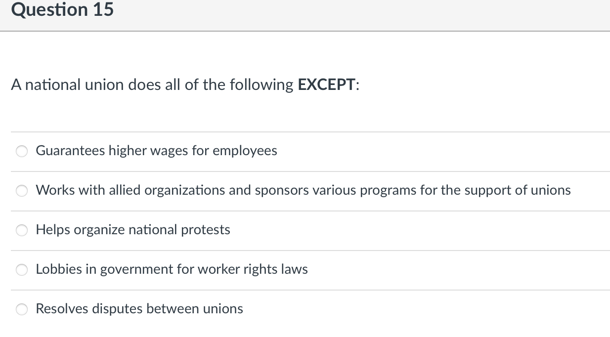 Solved Question 15A national union does all of the following | Chegg.com