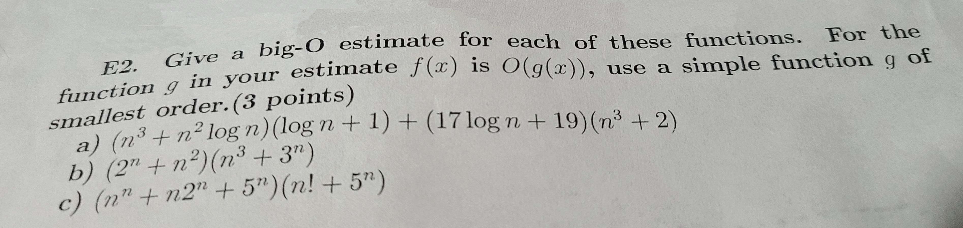 Solved E2. Give a big-O estimate for each of these | Chegg.com