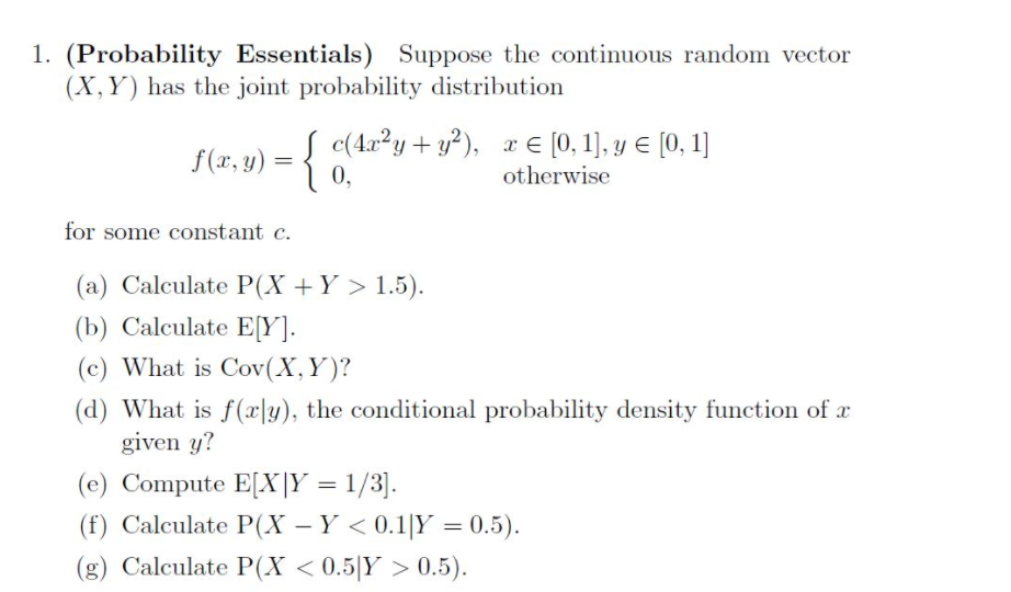 Solved 1. (Probability Essentials) Suppose the continuous | Chegg.com