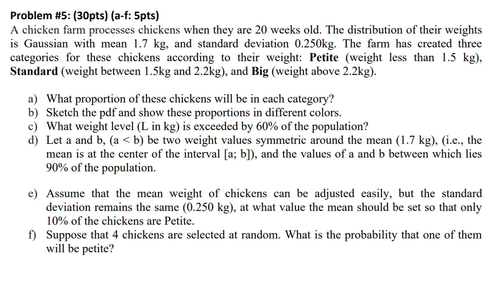 Solved Problem #5: (30pts) (a-f: 5pts) A chicken farm | Chegg.com