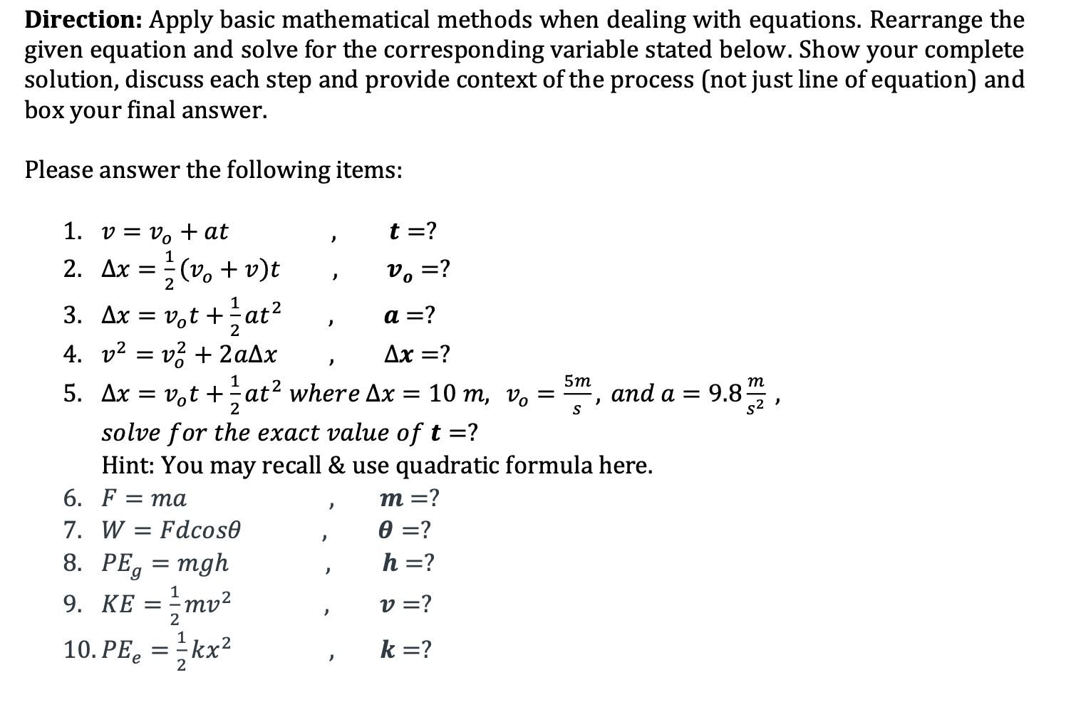 Solved Direction: Apply basic mathematical methods when | Chegg.com