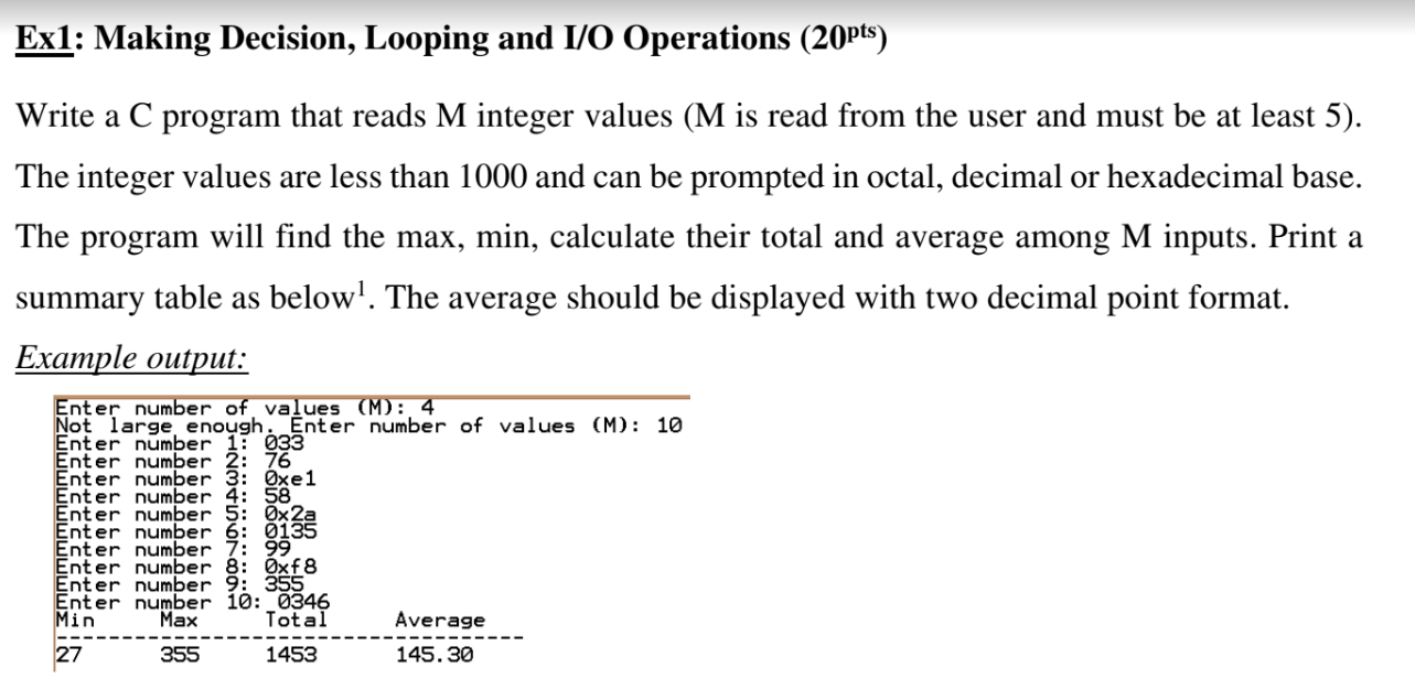 Solved Ex1: Making Decision, Looping and I/O Operations | Chegg.com