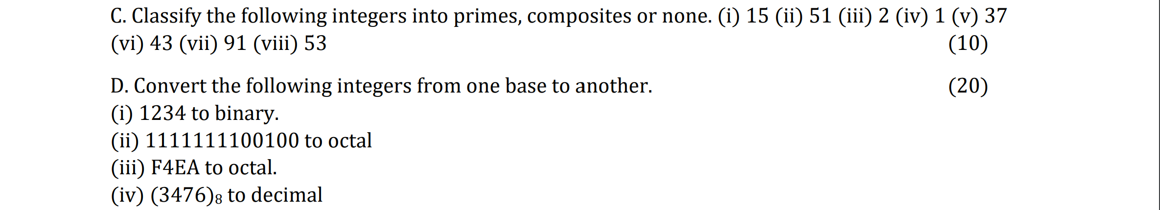 Solved C. Classify the following integers into primes, | Chegg.com