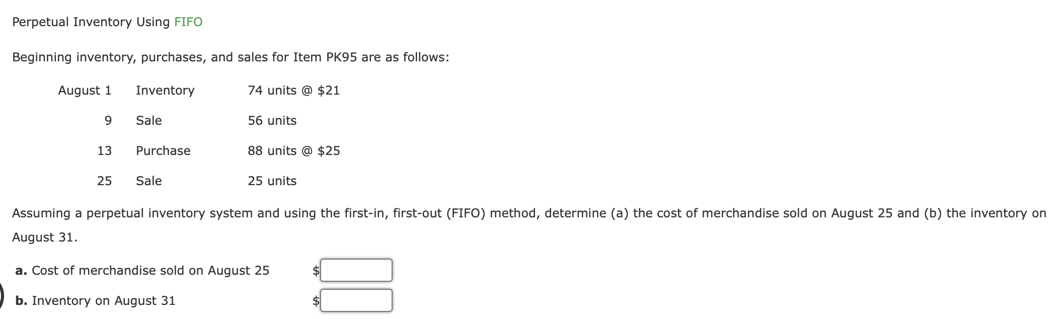 Solved Perpetual Inventory Using FIFO Beginning inventory, | Chegg.com
