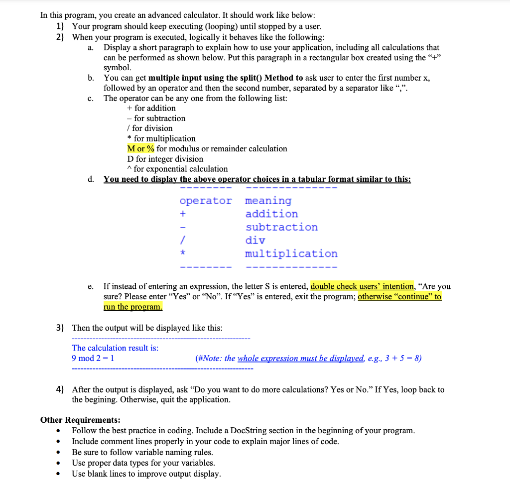 Solved In this program, you create an advanced calculator. | Chegg.com
