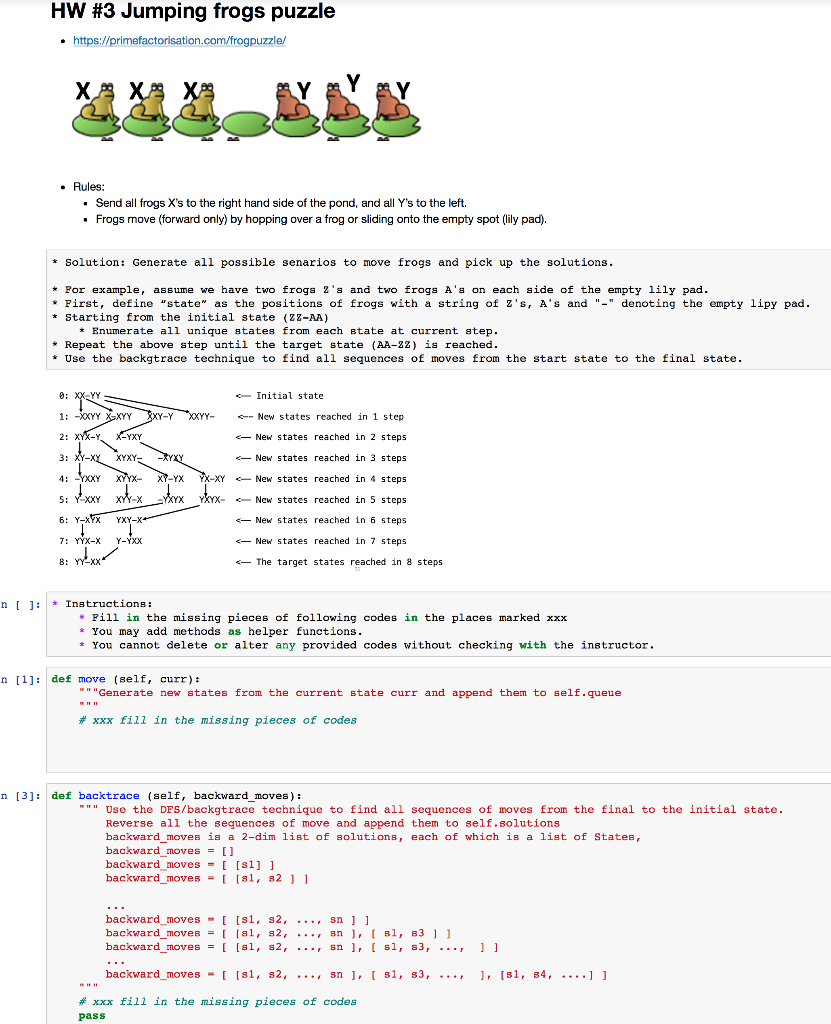 HW #3 Jumping frogs puzzle • | Chegg.com