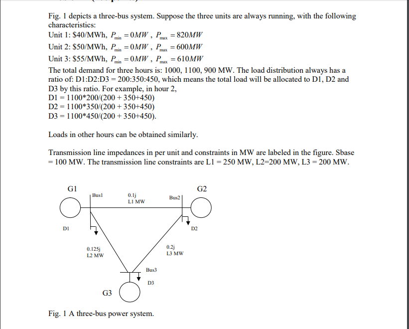 Solved Fig. 1 depicts a three-bus system. Suppose the three | Chegg.com