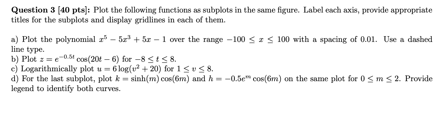 Solved Question 3 [40 pts]: Plot the following functions as | Chegg.com