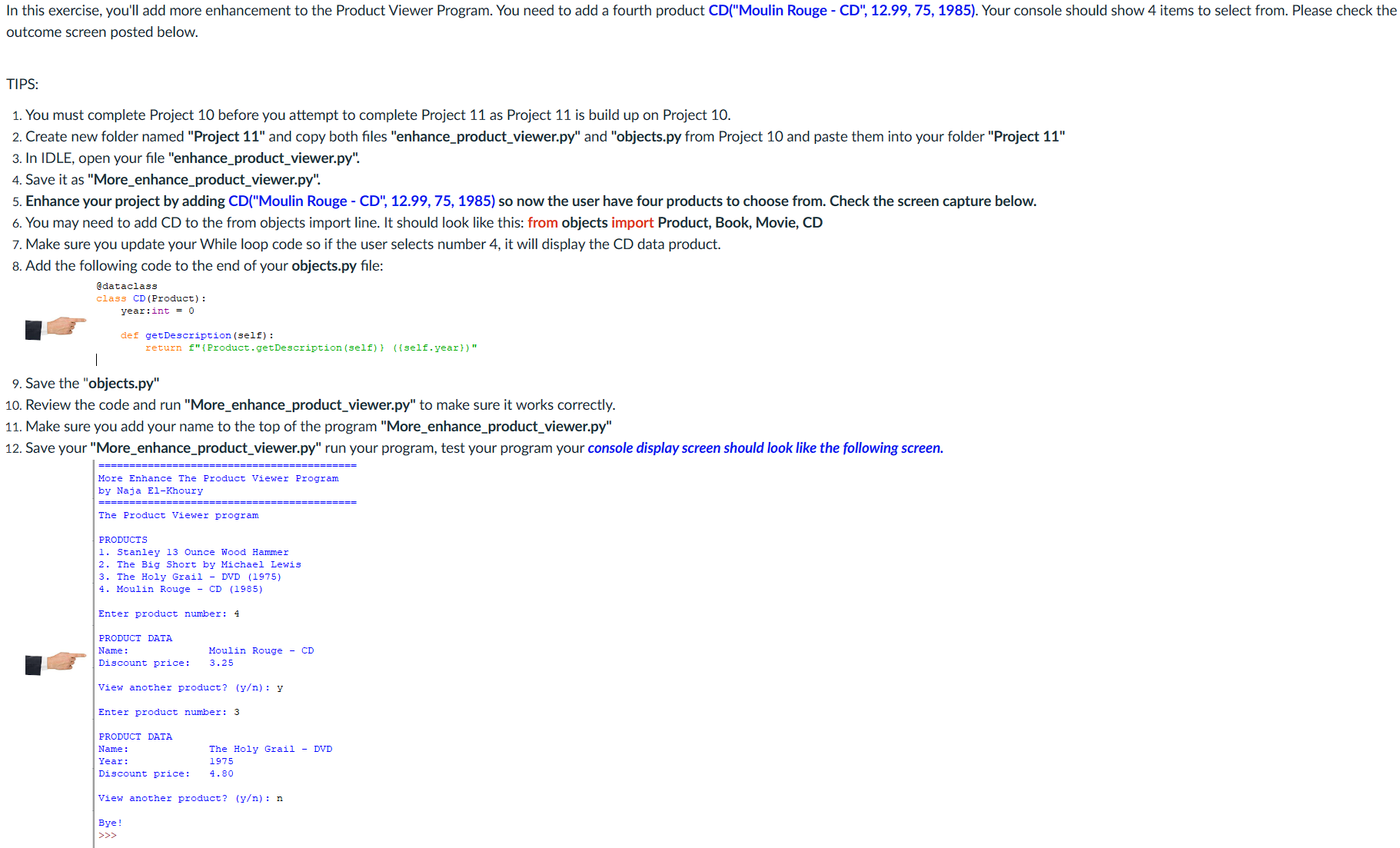 Solved More Enhance The Product Viewer Program by Naja | Chegg.com