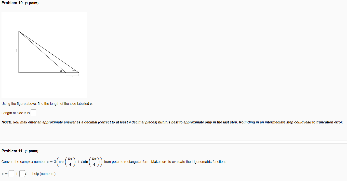Solved Problem 10. (1 point) Using the figure above, find | Chegg.com