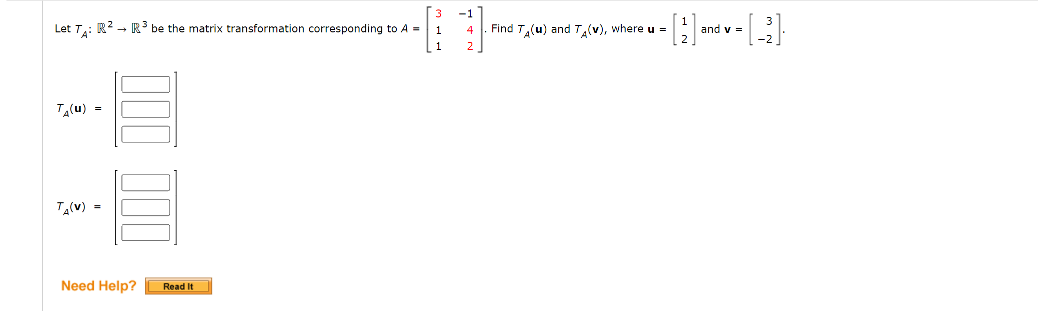 Solved Let TA:R2→R3 be the matrix transformation | Chegg.com