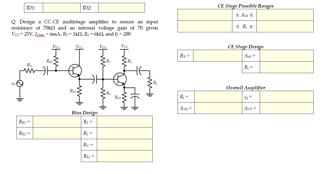 Solved CE Stage Possible Ranges Q. Design a CC-CE multistage | Chegg.com