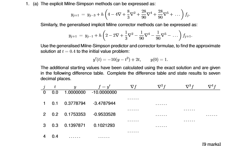 Solved 1. (a) The explicit Milne-Simpson methods can be | Chegg.com