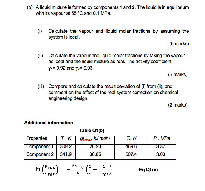 Solved (b) A liquid mixture is formed by components 1 and 2. | Chegg.com