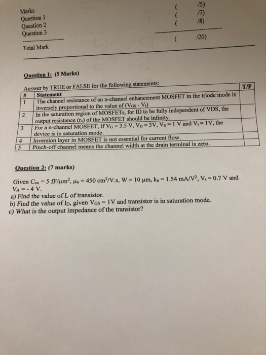 Solved 15) Marks Question 1 Question 2 Question 3 /20) Total | Chegg.com Solved 15) Marks Question 1 Question 2 Question 3 /20) Total | Chegg.com