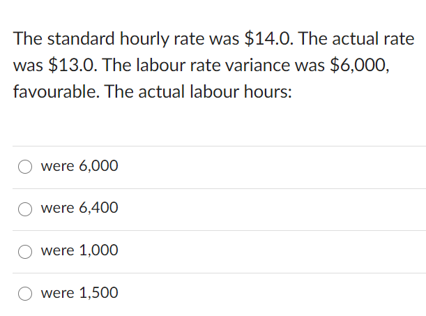 Solved The standard hourly rate was $14.0. The actual rate | Chegg.com