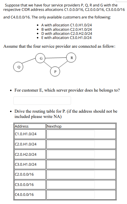 Solved Suppose that we have four service providers P, Q, R | Chegg.com