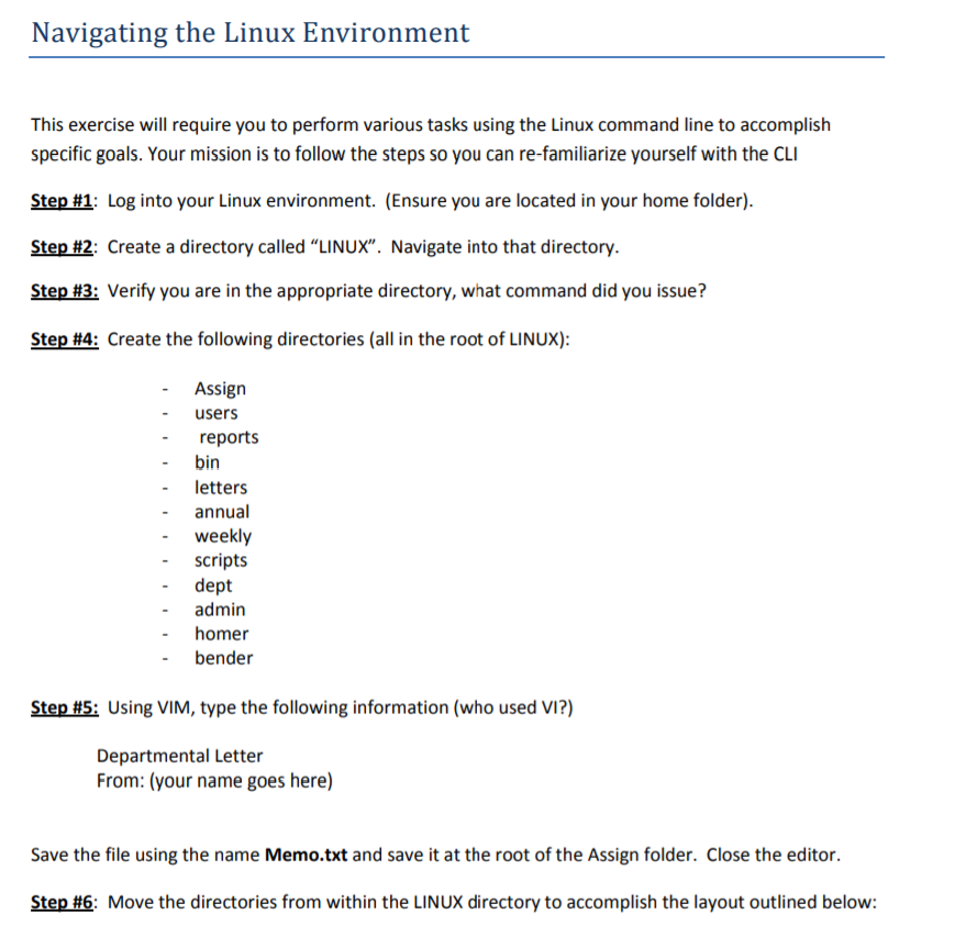 Solved Navigating the Linux Environment This exercise will | Chegg.com