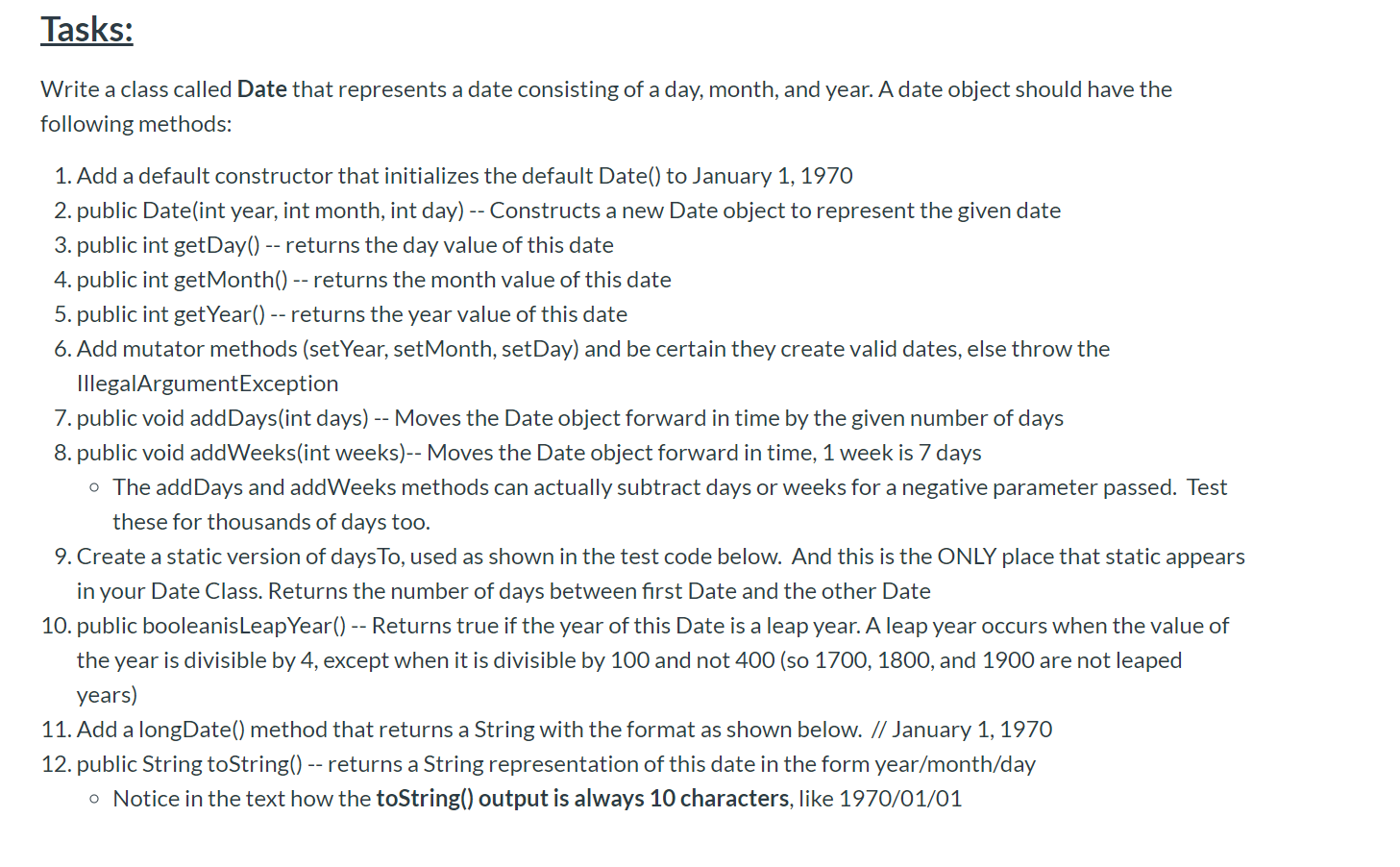 Solved Tasks: Write a class called Date that represents a | Chegg.com