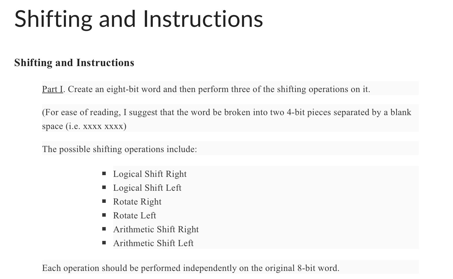 Solved Shifting and Instructions Shifting and Instructions | Chegg.com