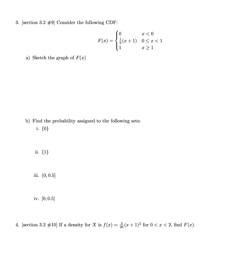 Solved 3. (section 3.2 #9] Consider the following CDF: 1