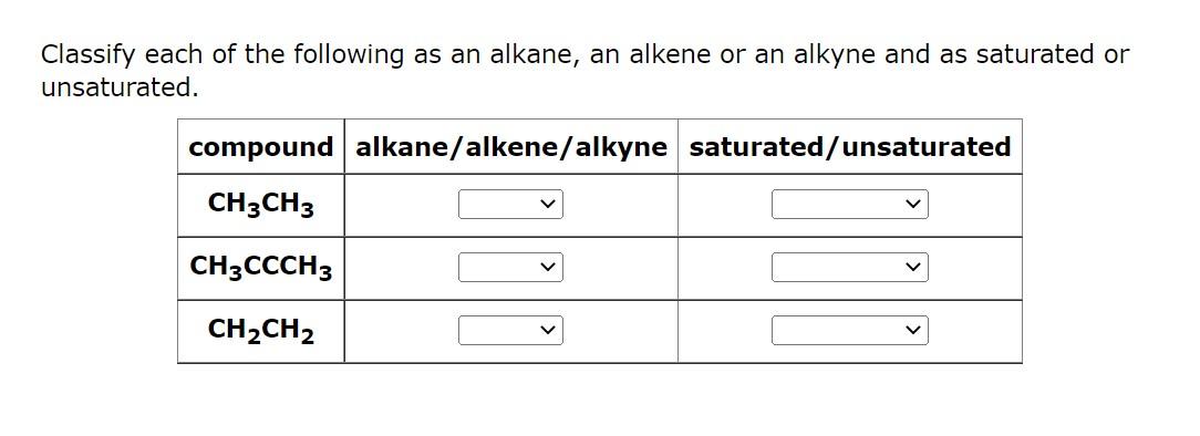 Solved Classify each of the following as an alkane, an | Chegg.com