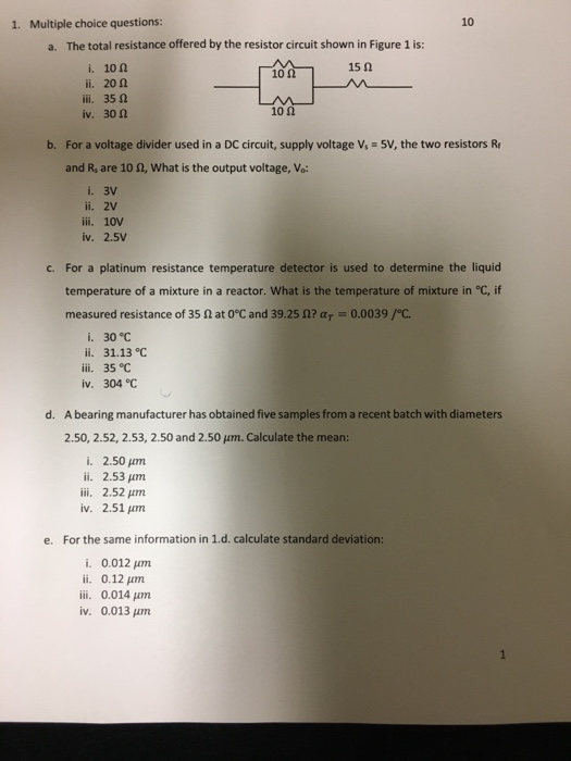 Solved 1. Multiple choice questions: 10 a. The total | Chegg.com