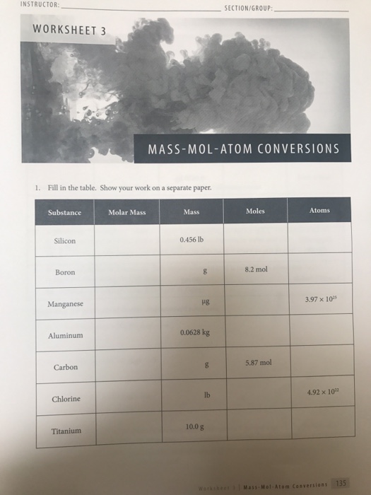 Solved INSTRUCTOR SECTION/GROUP WORKSHEET 3 MASS-MOL-ATOM | Chegg.com
