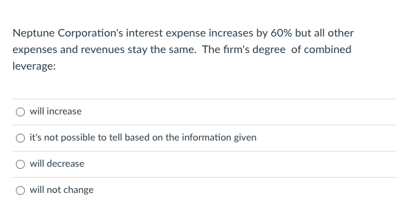 Solved Neptune Corporation's interest expense increases by | Chegg.com