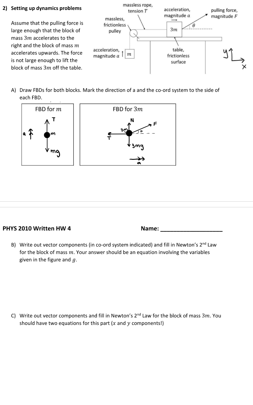 Solved 2) Setting up dynamics problems Assume that the | Chegg.com