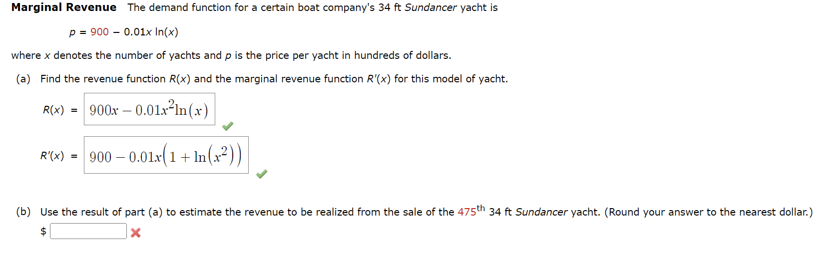 Solved Marginal Revenue The demand function for a certain | Chegg.com