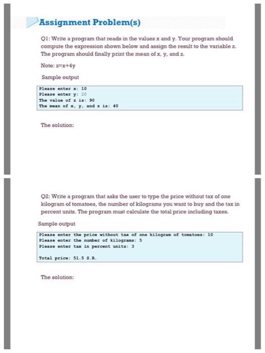 Solved Assignment Problems O1 Write A Program That Reads 