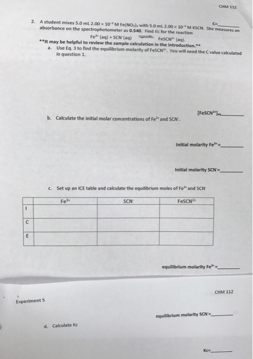 Solved CHM 112 2. A student mixes 5.0 mL 2.00 x 10- M | Chegg.com